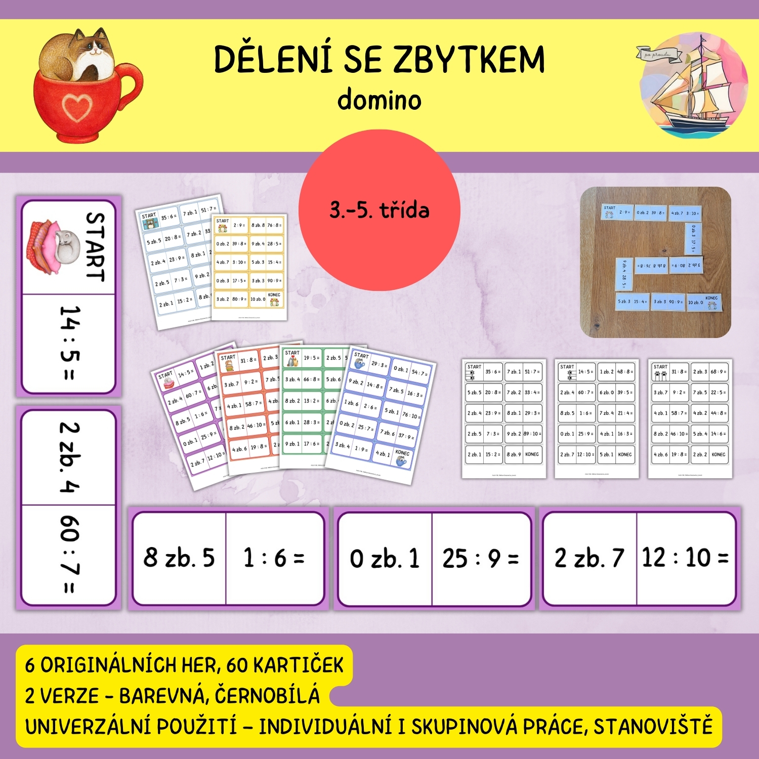 Dělení se zbytkem - domino (6 her) - Matematika | UčiteléUčitelům.cz